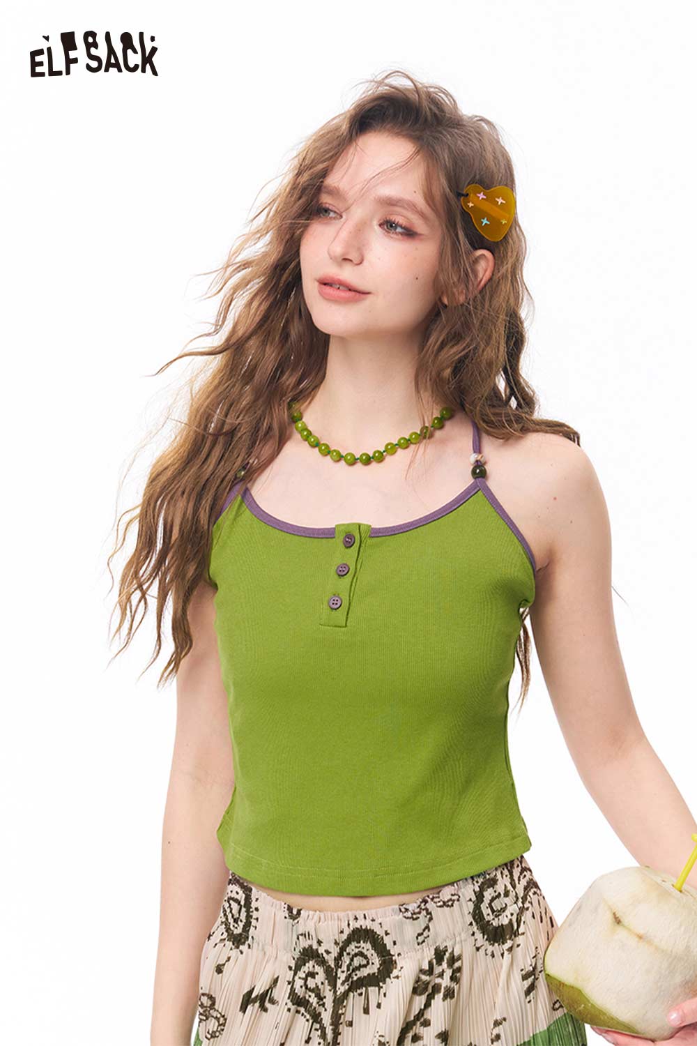 Trendy Contrast Trim Color Button Cami Top | ELFSACK