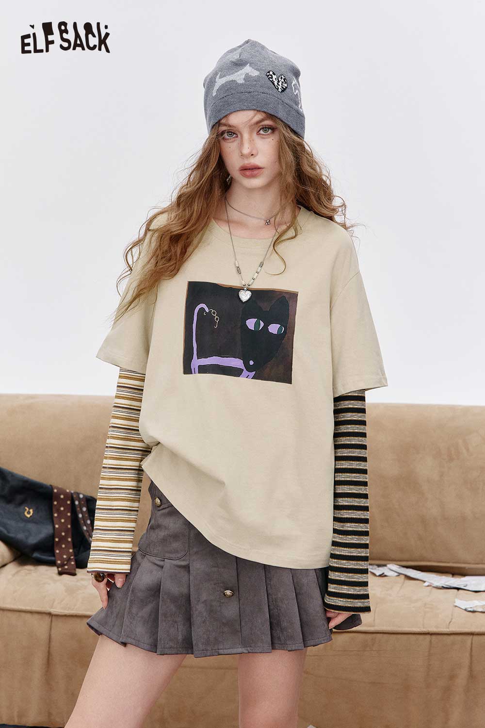 Layered Collar Striped Long Sleeve Top for Trendy Style | ELFSACK