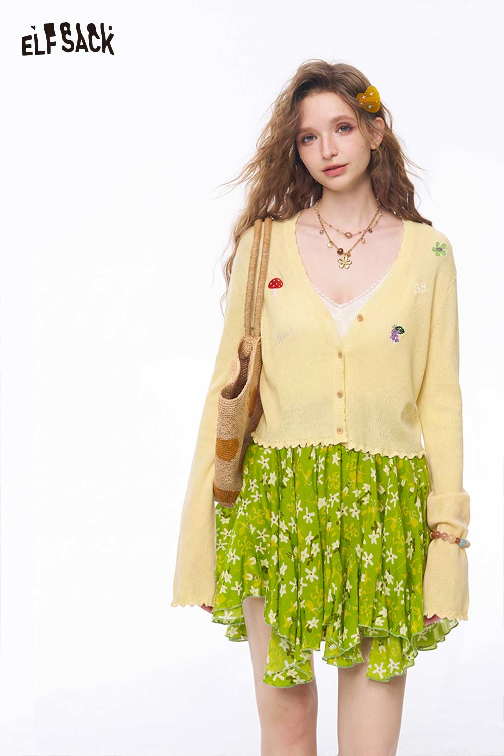Embroidered Cardigan with Scalloped Design | ELFSACK