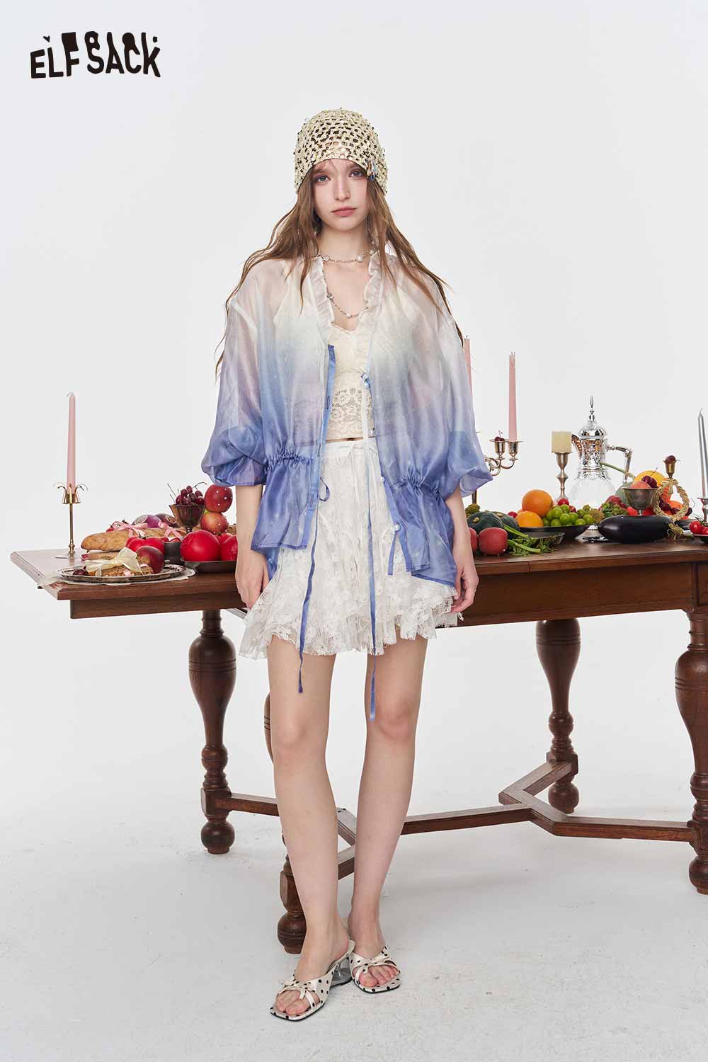 Gradient Ruffle V Neck Pearl Button Blouse – ELFSACK