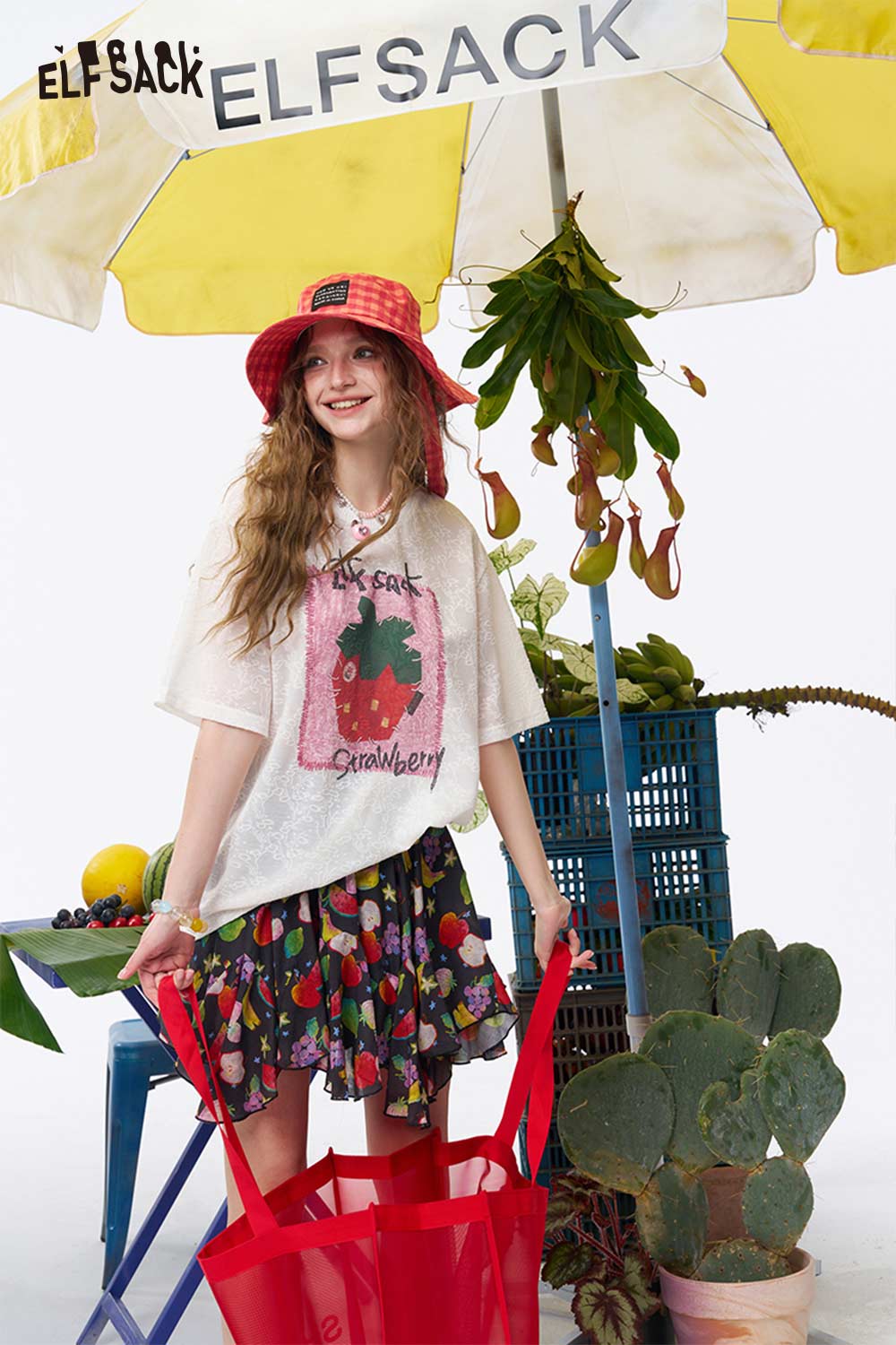 Hand Drawn Fruit Print Loose Fit Tee Shirts | ELFSACK
