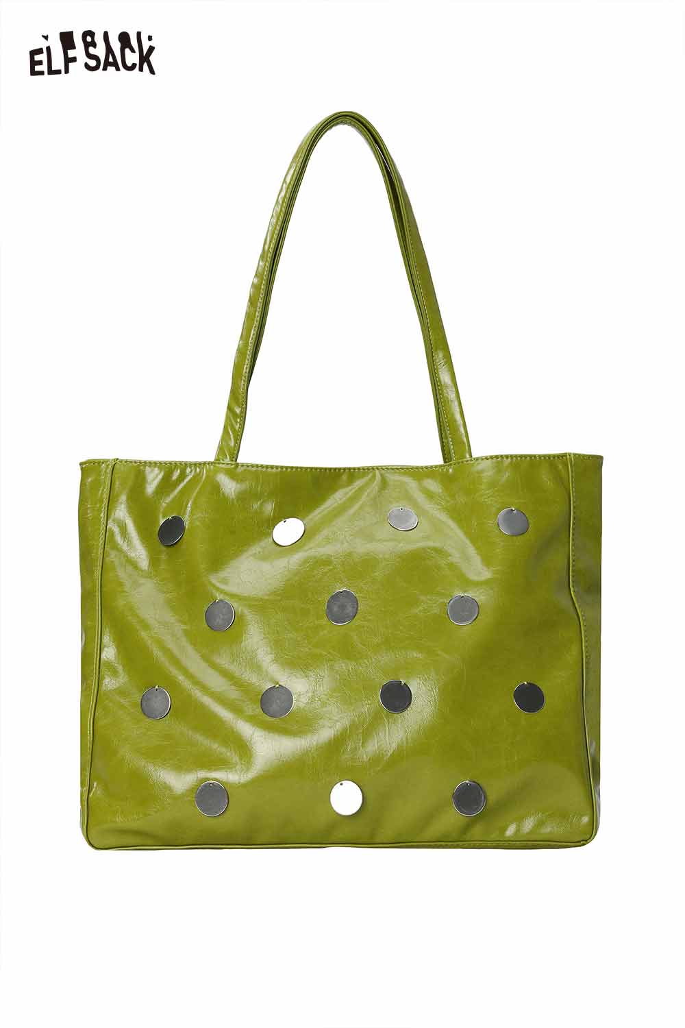Metal Dot Stud Glossy Green Tote Bag – ELFSACK