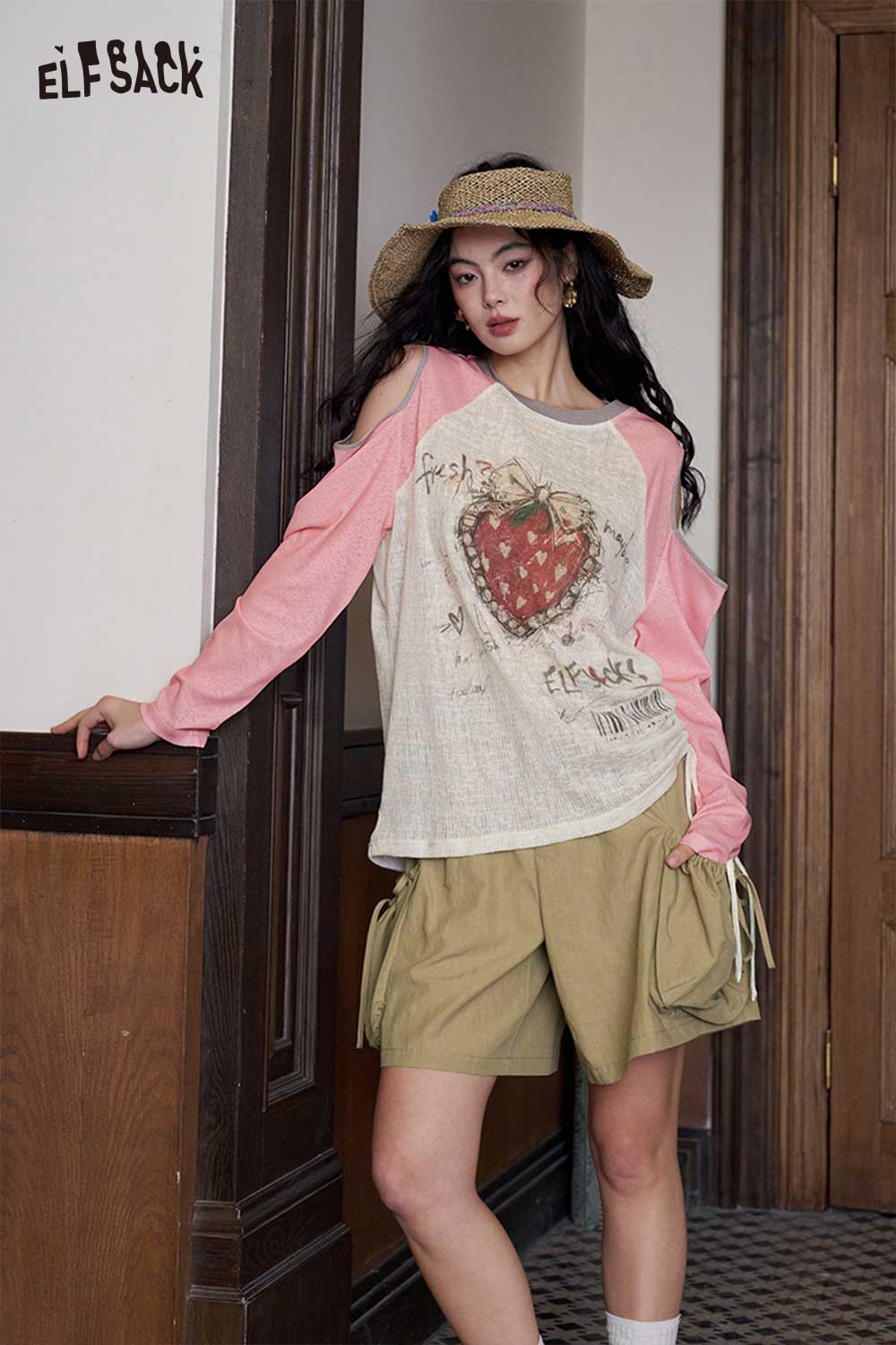 Strawberry Cutout Drawstring Punk Top for Playful Style | ELFSACK