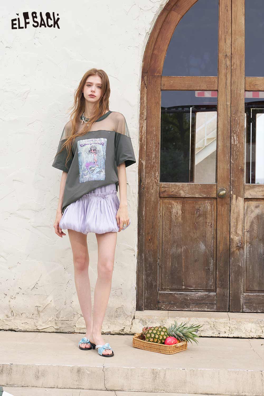 Y2K Mesh Patchwork Mermaid Print Tee | ELFSACK